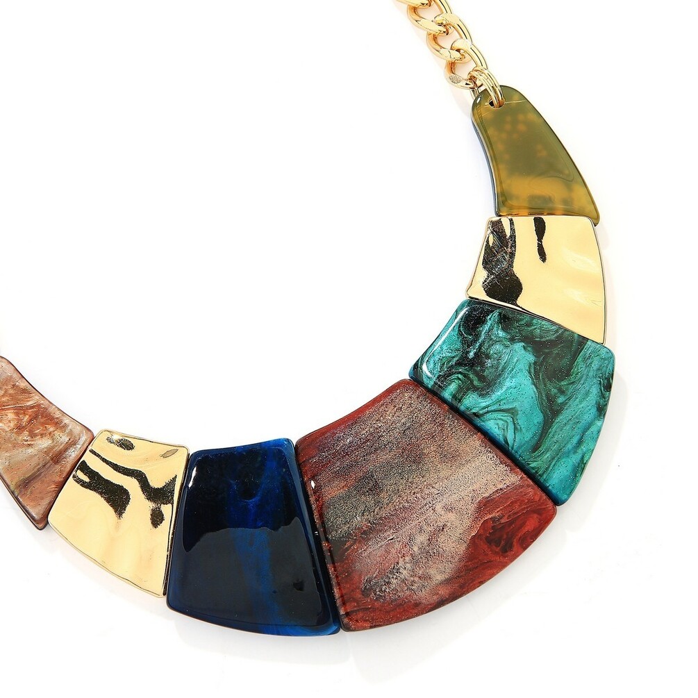 Plates Collar Necklace -Silver/Coffee