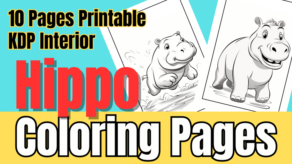 10 Pages of Hippopotamus Preschool coloring pages Printable or KDP Interior