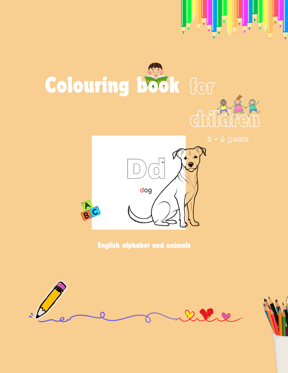 Colouring book for children - English alphabet and animals