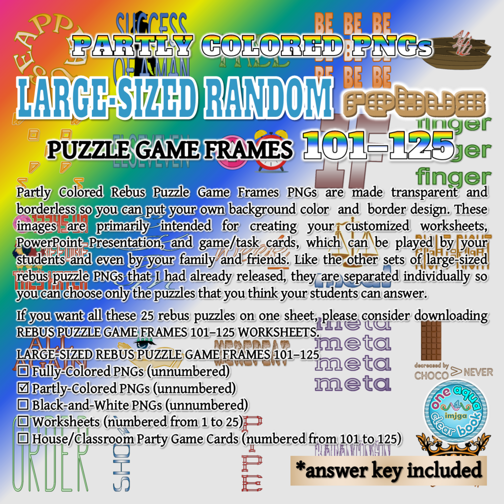 Partly Colored Rebus Puzzle Game Frames 101–125 PNG Clipart Images in ...