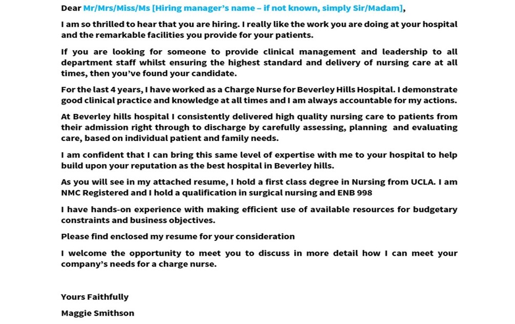 Nursing Cover Letter Example