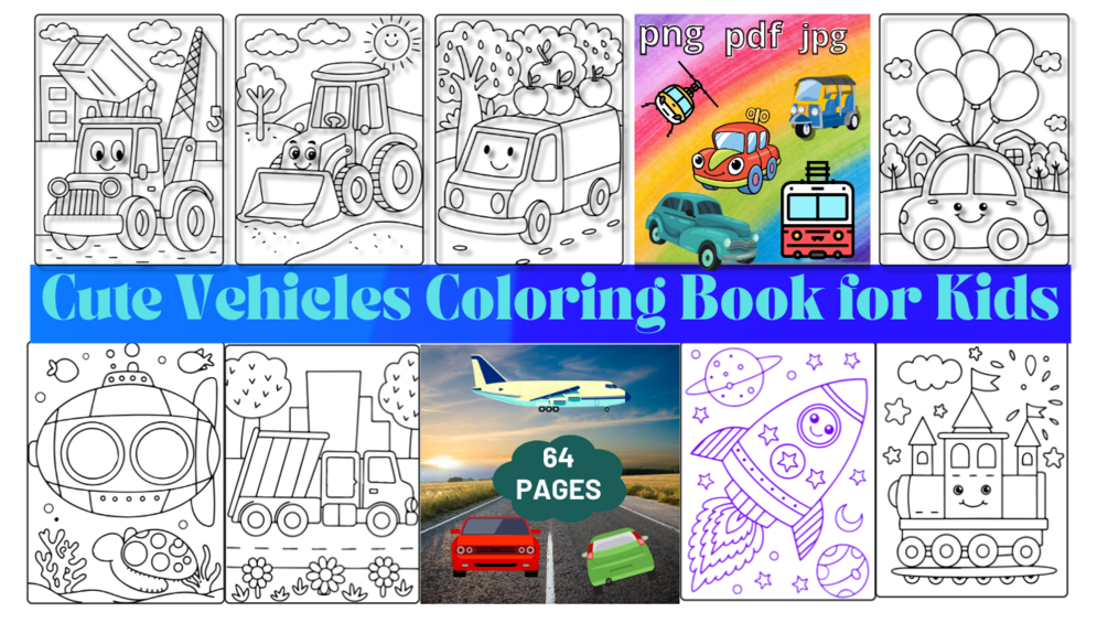 Cute Vehicles Coloring Pages for Kids (copy)