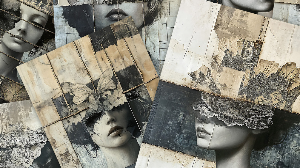 24 pc Medley of Textures Portrait Collage Printable Junk Journal Half ...