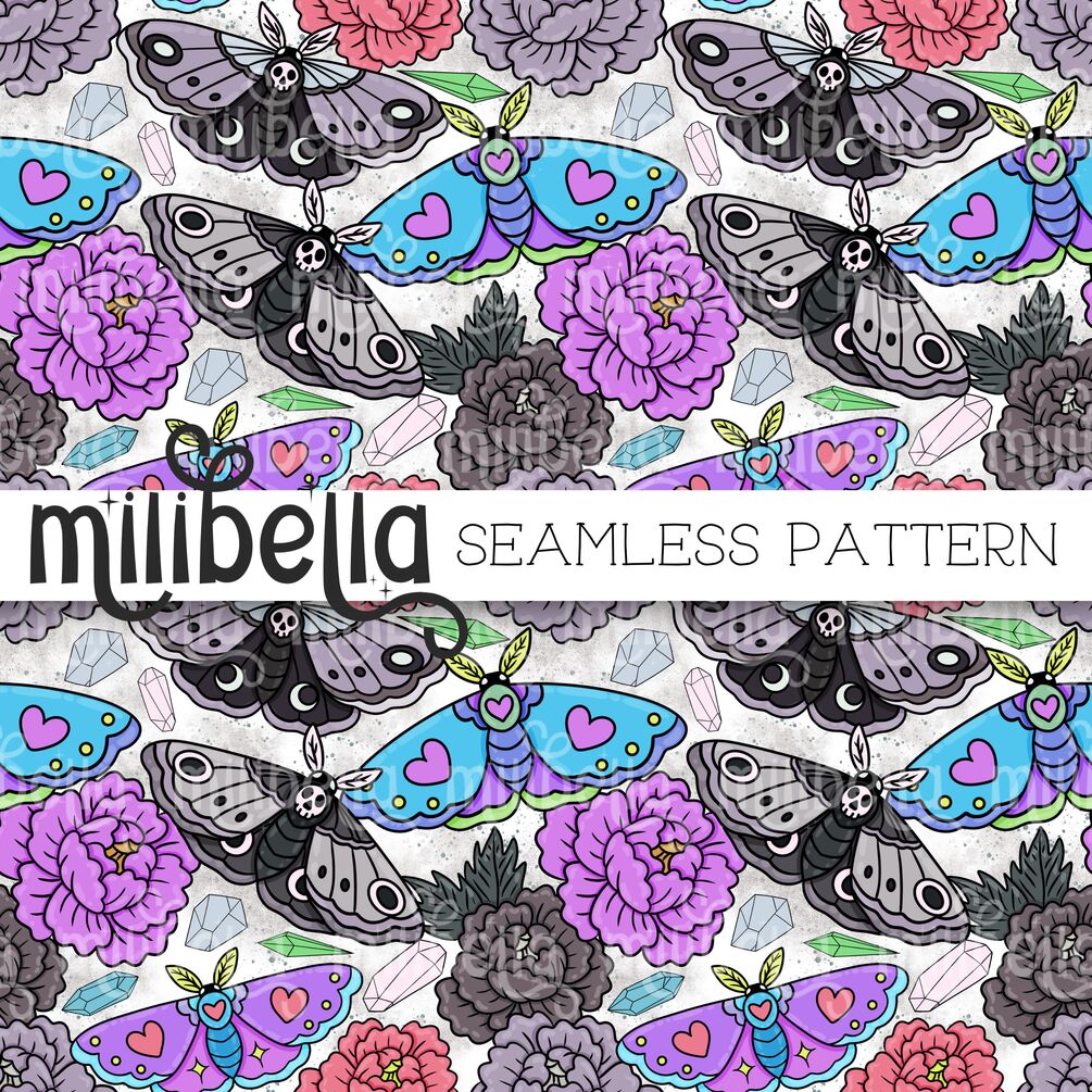 Bright and Goth Moths Seamless Pattern