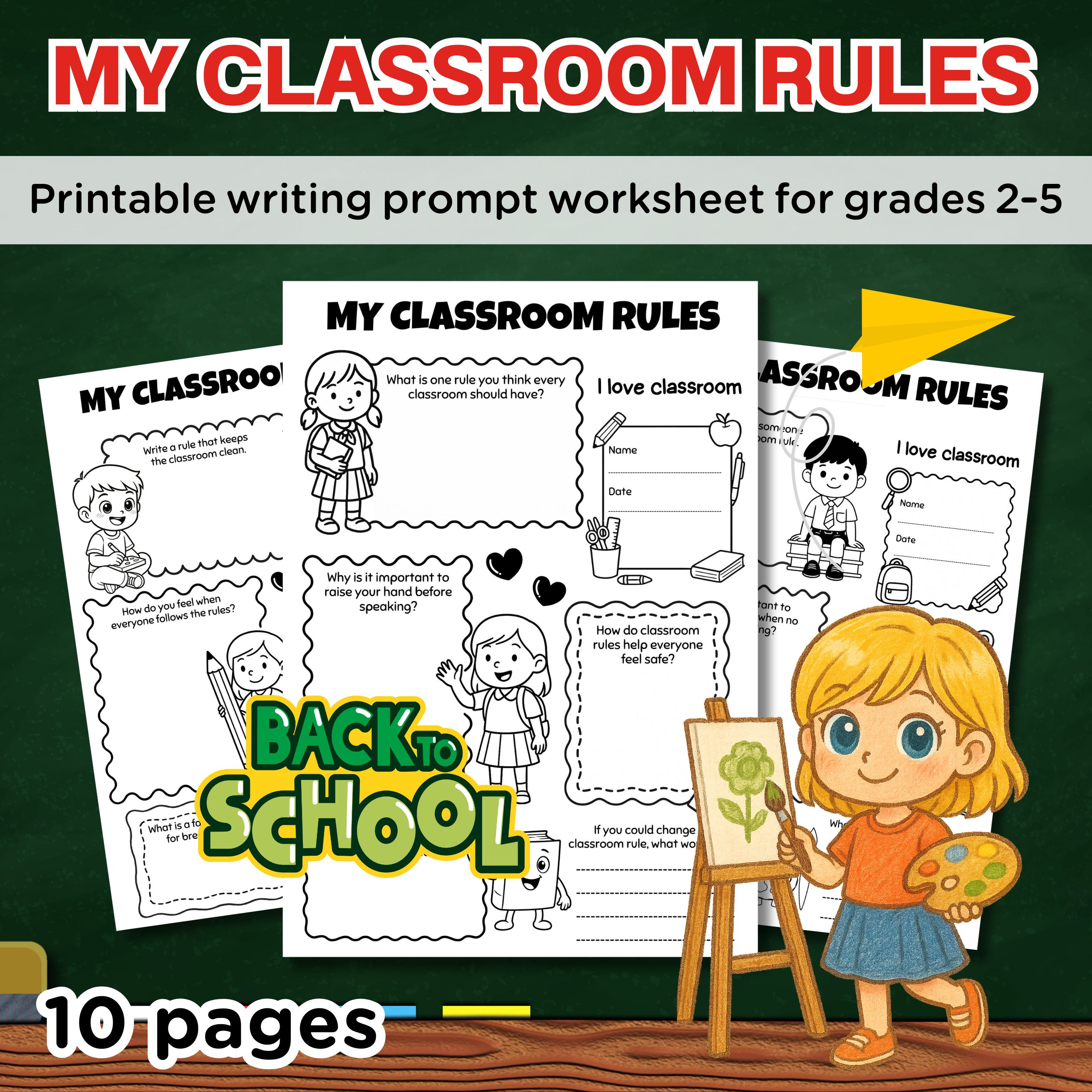 My Classroom Rules Writing Prompt Worksheet for Grades 2–5, Back to ...