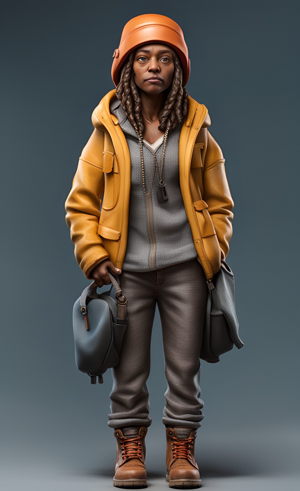 a person wearing a jacket and hat high detail char