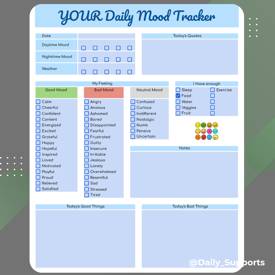 Printable Daily Personal Mood Tracker - Google Sheets Template