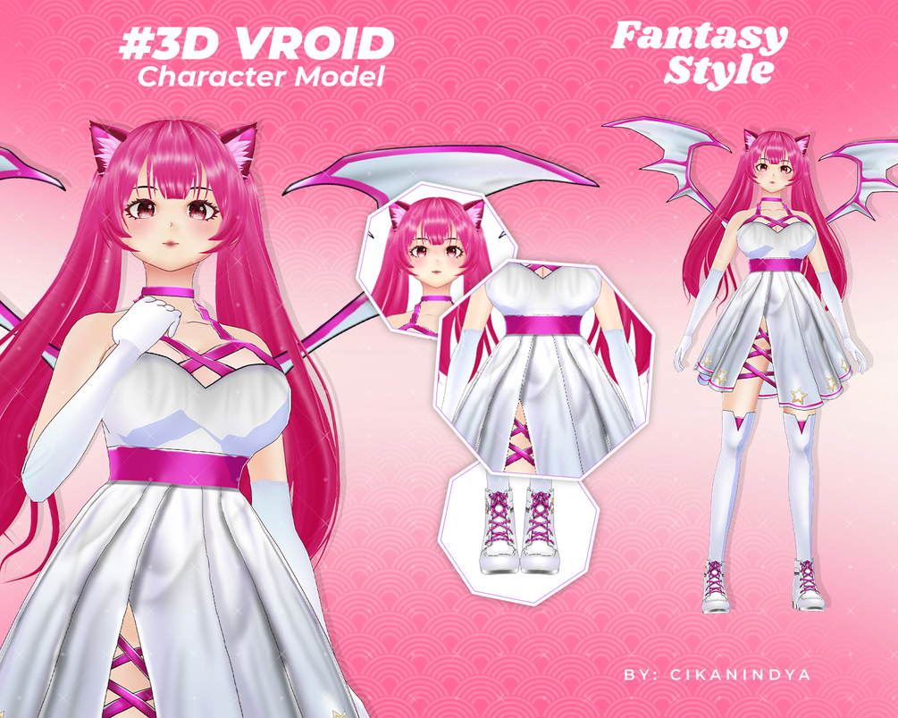 Futuristic 3D Vroid Model Girl Altheya With A White Dress Pink Straps ...
