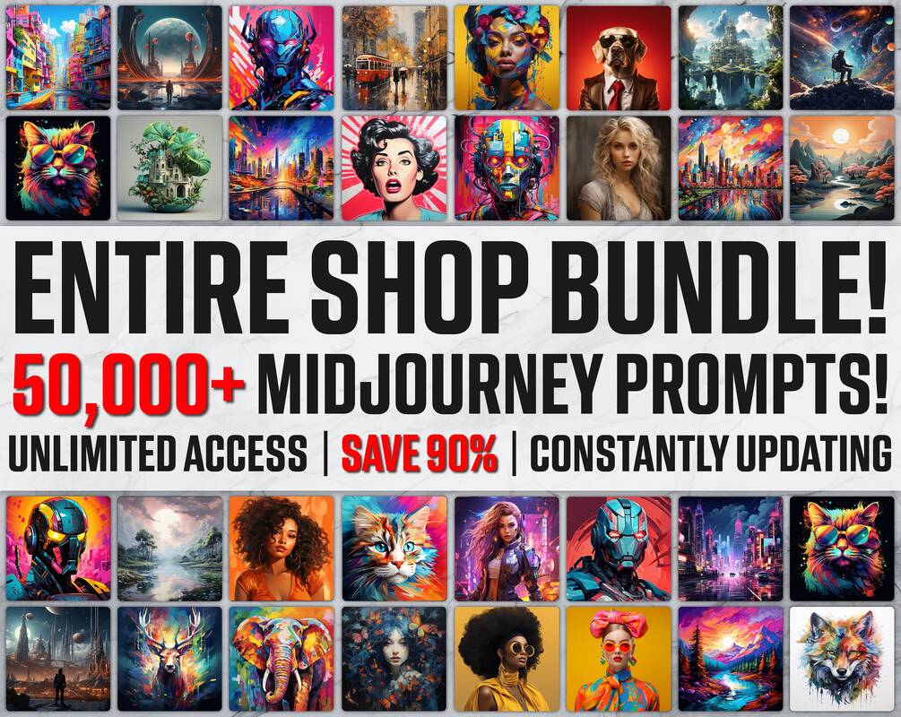 50,000+ Midjourney Prompts, Entire Shop Bundle, Comprehensive Midjourney Digital Guide, Guide ...