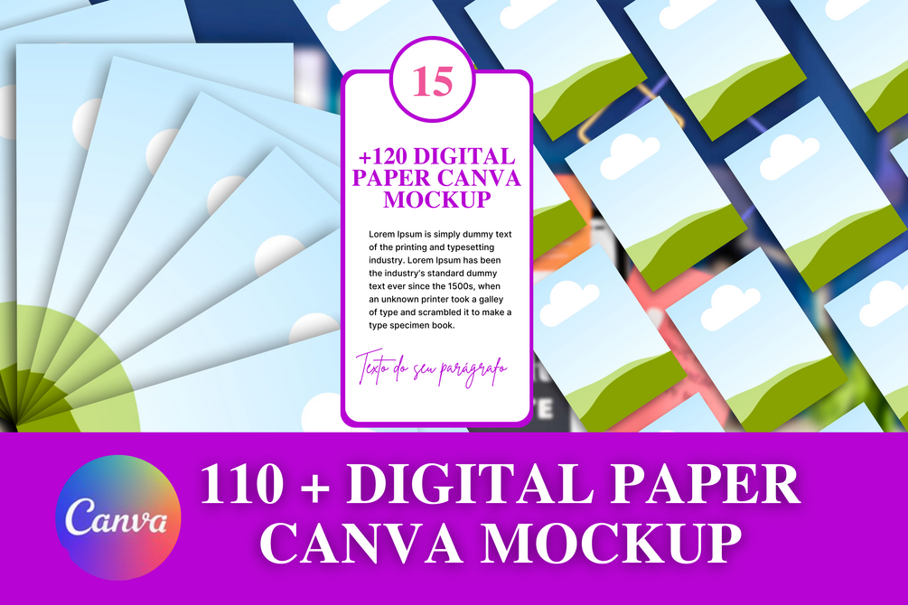 +110 Digital CANVA Paper Mockup , Fully Customizable Templates