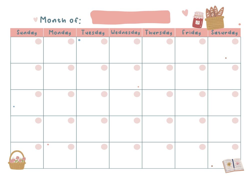 Cottage Core Undated Calendar Template