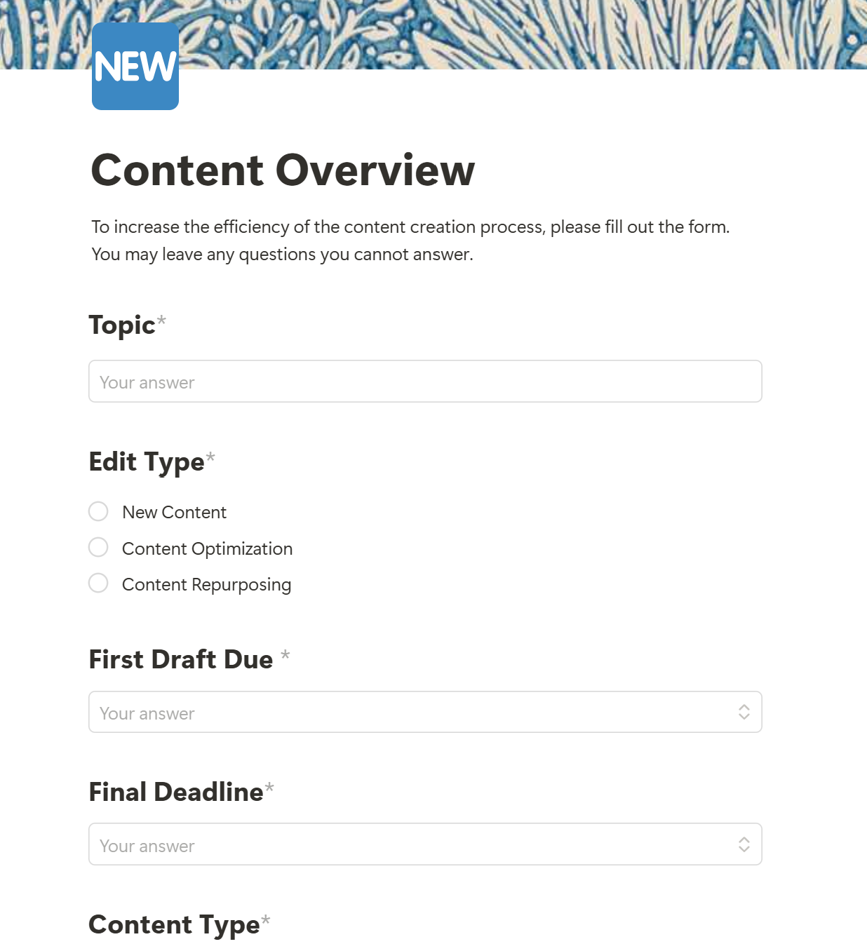 Content Brief Form (Free Notion Template)