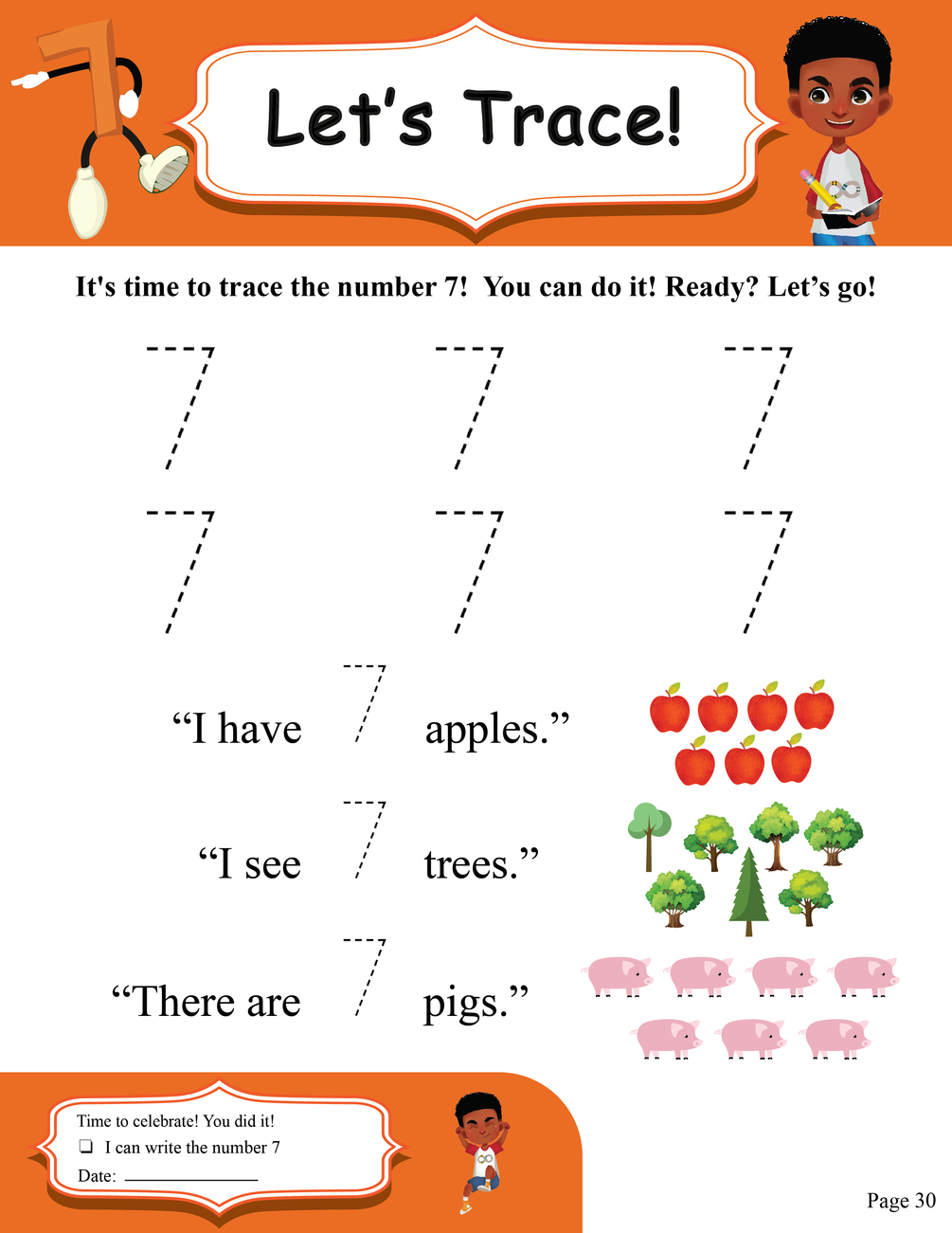 Learning Numbers with Jax: Number 7 Practice (4 worksheet bundle)