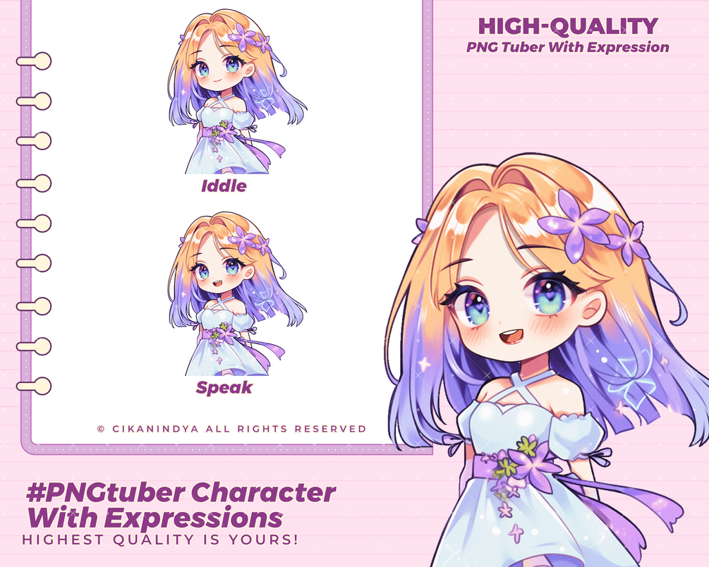PNGTuber | PNG Tuber Chibi Girl Interactive Avatar for Streamers | 2 ...