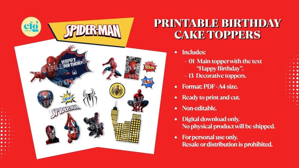 Spider-Man Printable Birthday Cake Toppers (PDF)