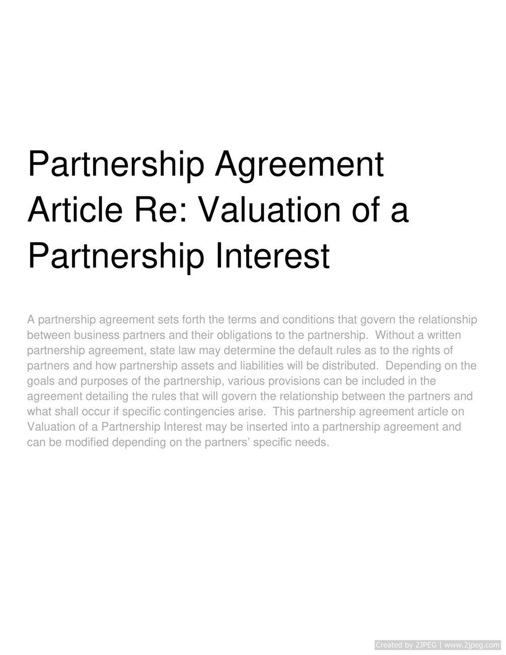 Partnership Agreement Article Re: Valuation of a Partnership Interest