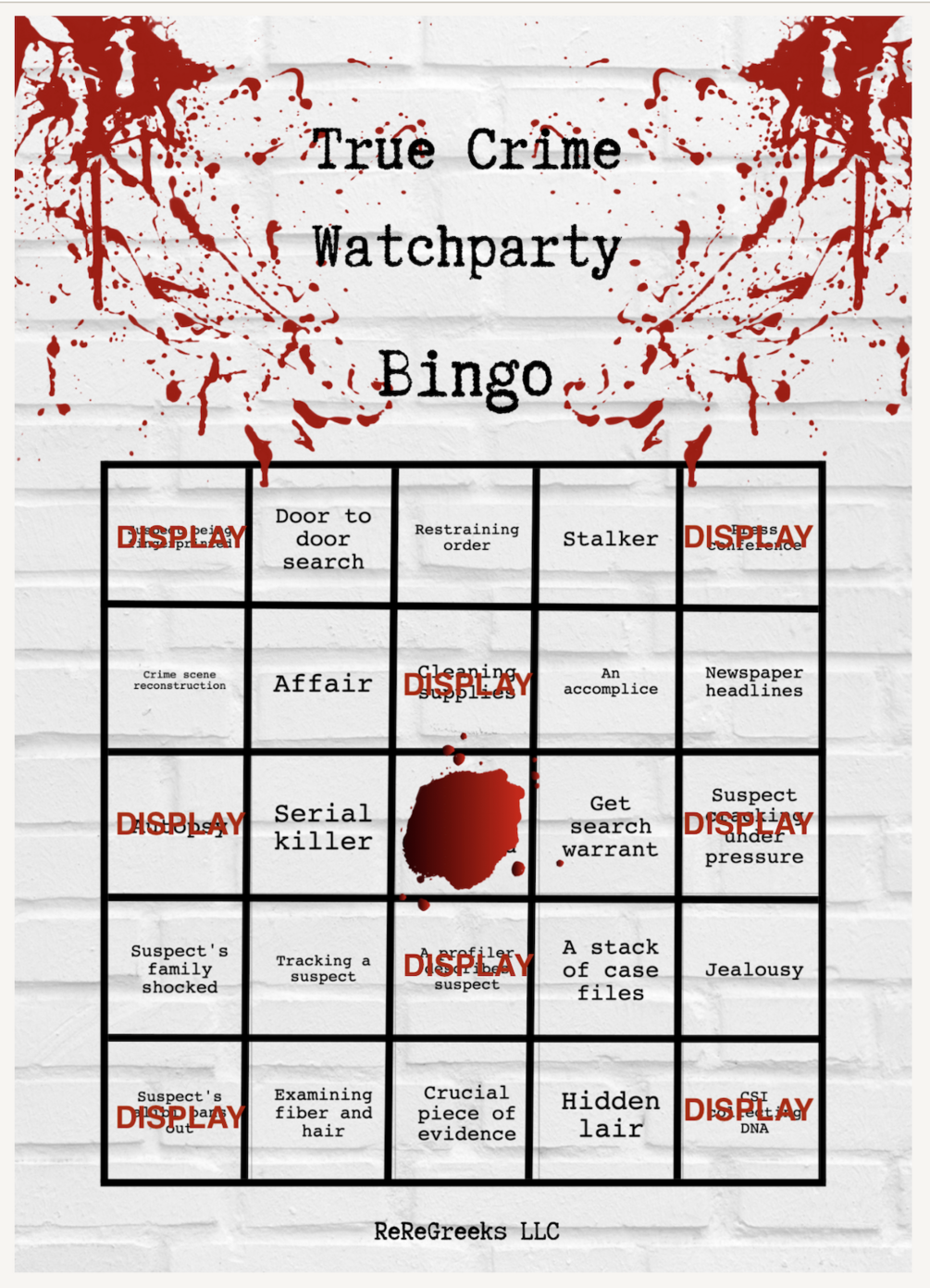 25 True Crime Watchparty Bingo Cards