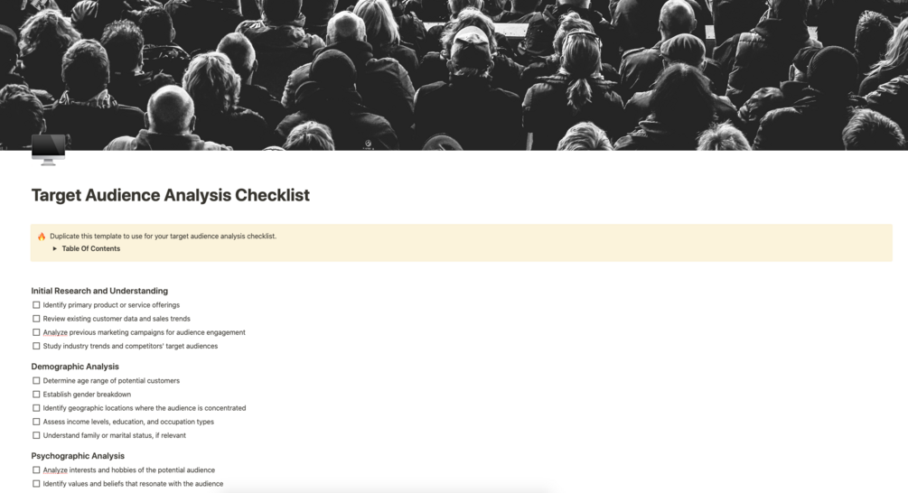 Notion - Target Audience Analysis Checklist Template