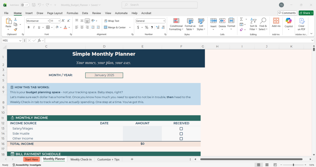 Monthly Budget Planner - Actually Doable Edition