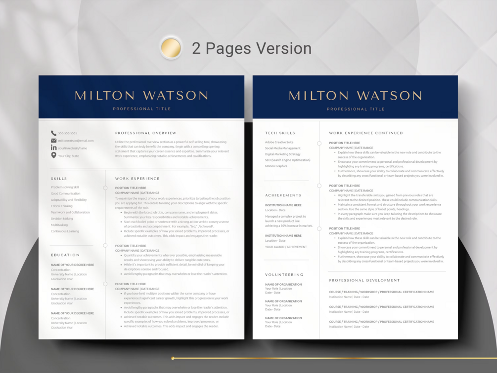 Executive Resume Template MS Word, Apple Pages, Google Docs | CV ...