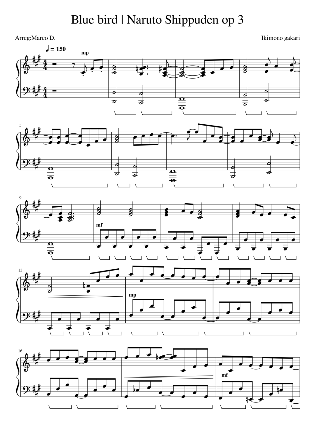 Blue bird | Naruto Shippuden op 3 SHEET + MIDI