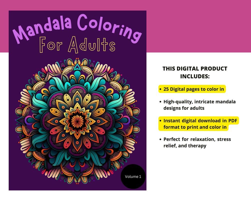 Mandala Adult Coloring Book - Volume 1 - 25 Digital Coloring Pages ...