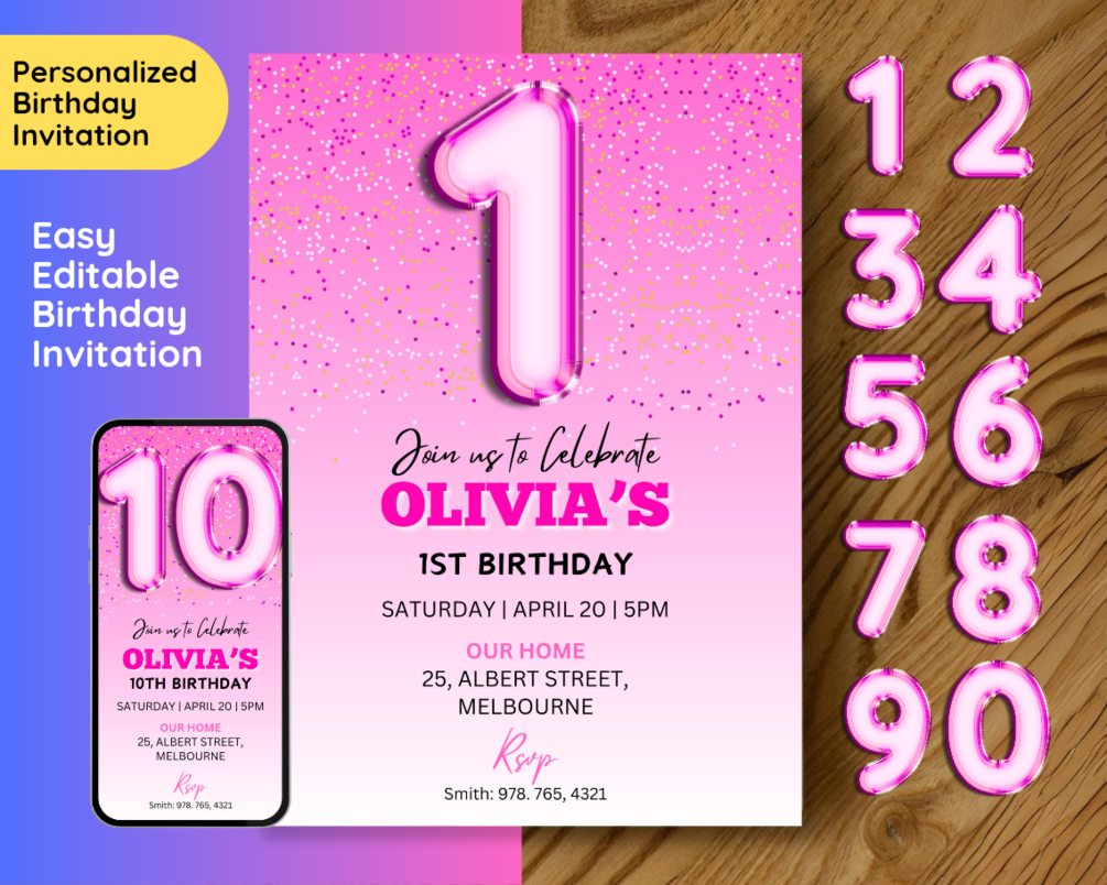 Personalised Birthday invitation, Customisable, First Birthday ...