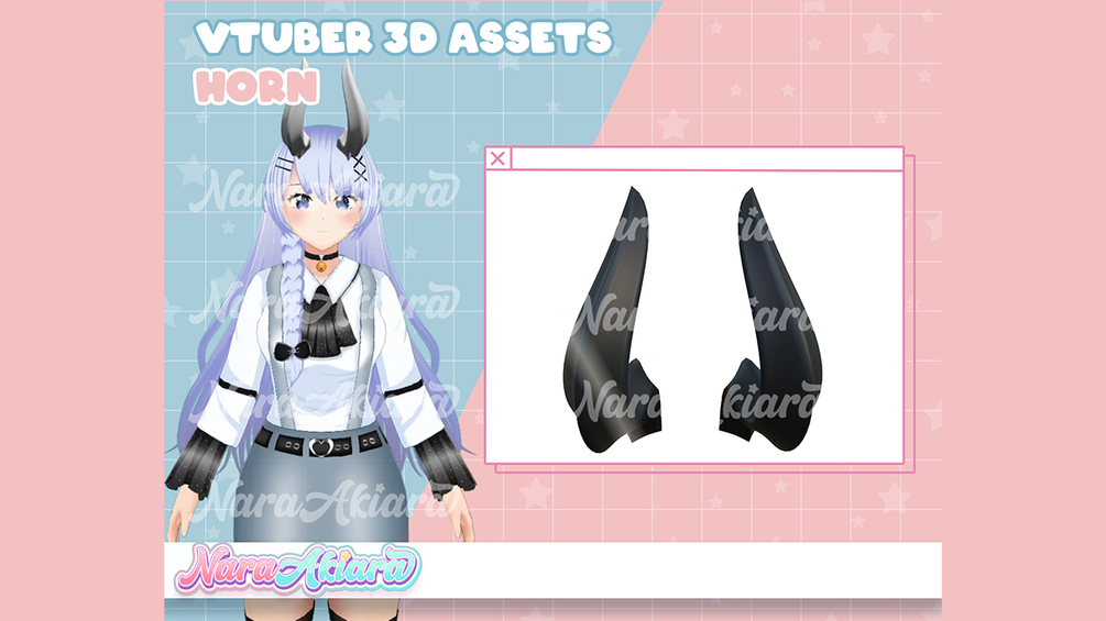 3D Vtuber Assets Devil Ray Horn Vroid Commission, 3D assets ready to use vtuber stream