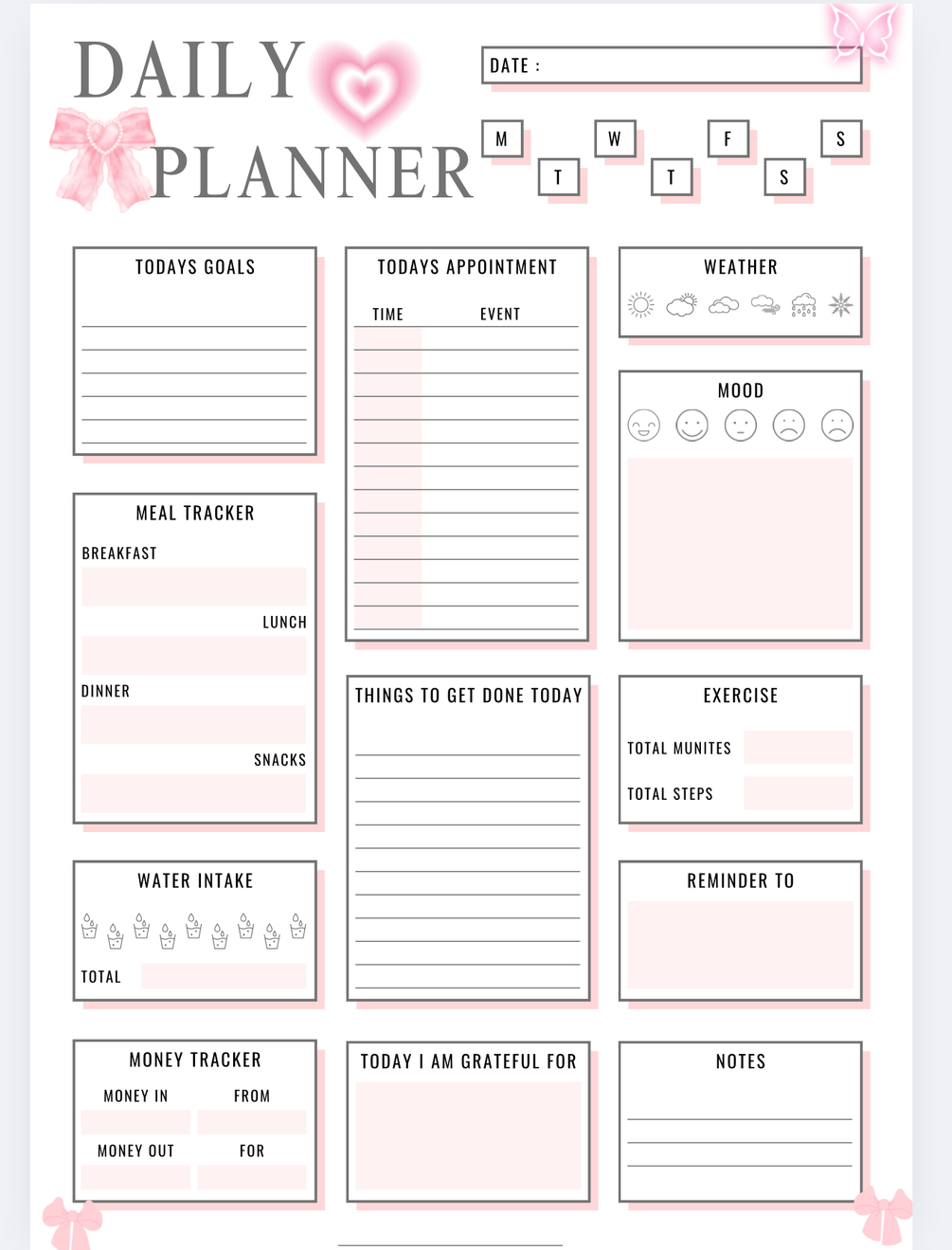 Soft Pink Daily Planner