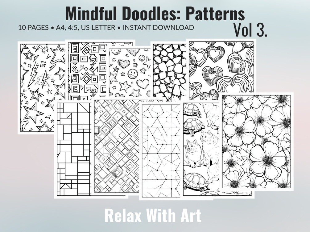 Mindful Doodles: Patterns — Printable Colouring Pack