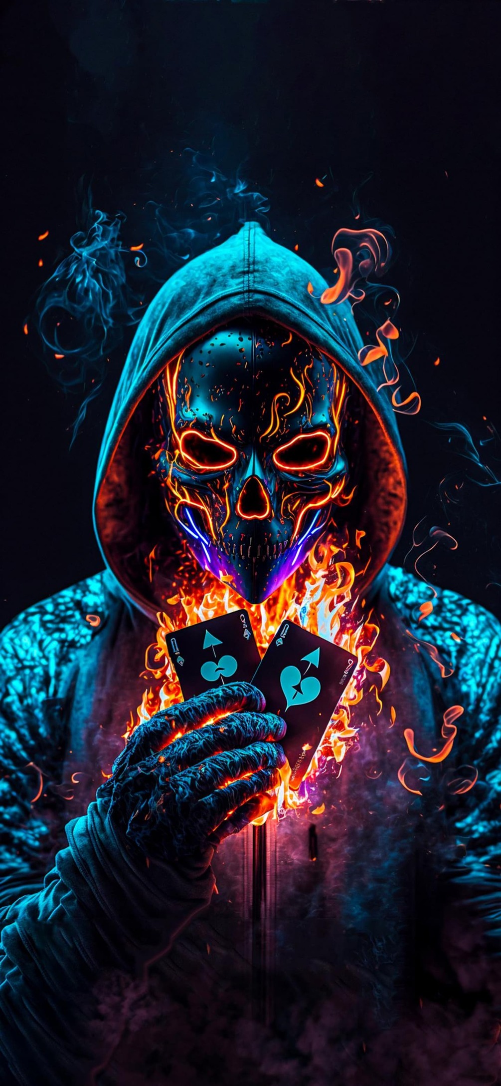 Aces with fiery Skull
