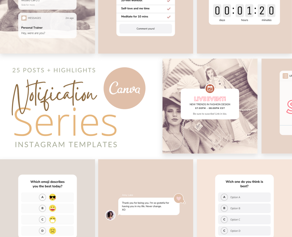 25 Instagram Post Templates - Notifications Pack for Canva - Create ...