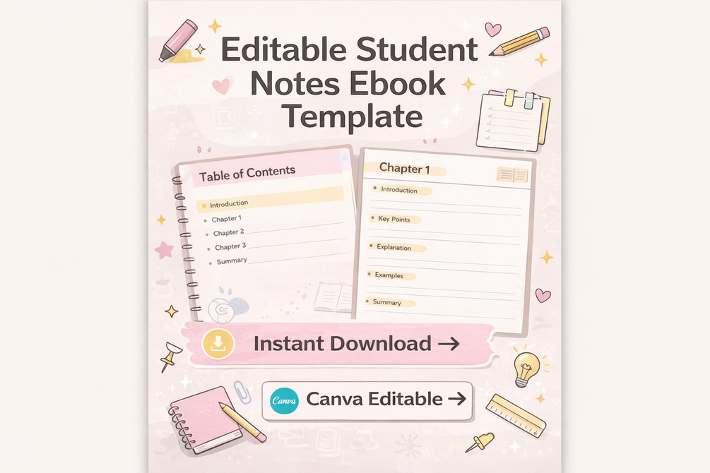 Editable Student Notes Ebook Canva Template