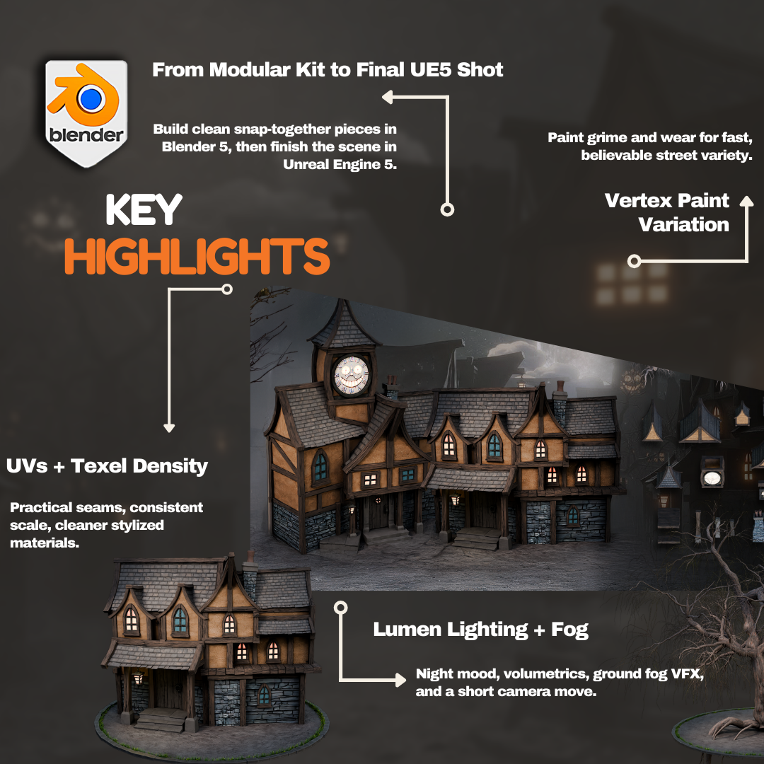 Stylized Haunted Street Environment: Blender to Unreal Engine 5