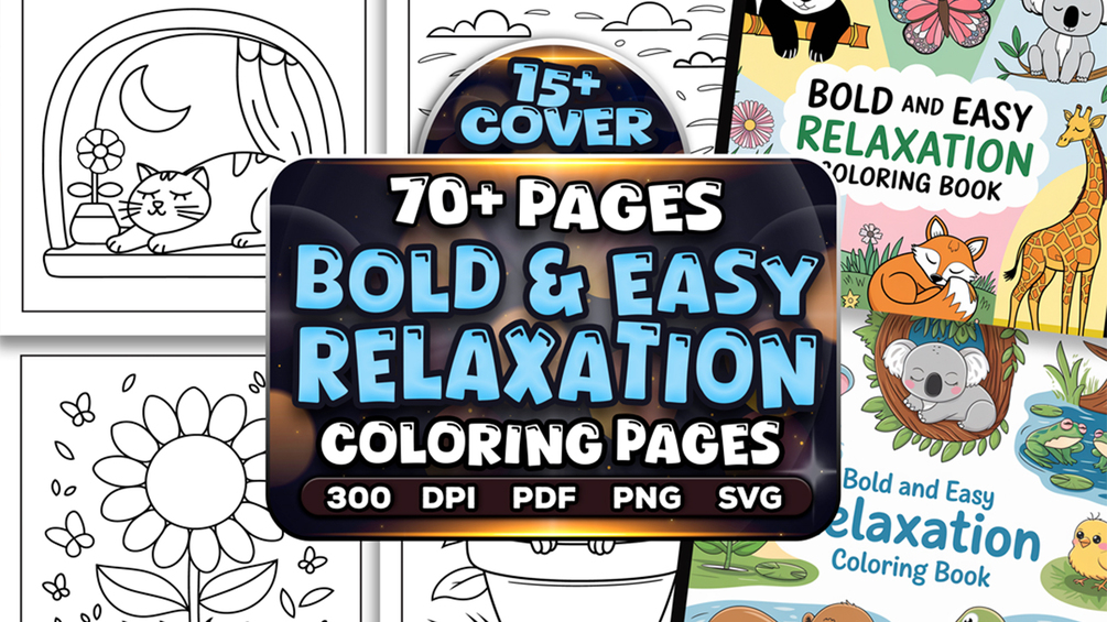 Bold and Easy Relaxation Coloring Pages Bundle