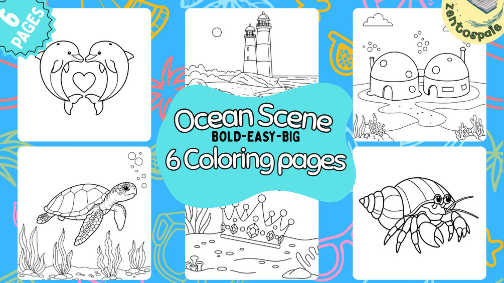 Ocean Scene: 6 Beautiful Underwater Coloring Pages for Kids & Ocean Lovers