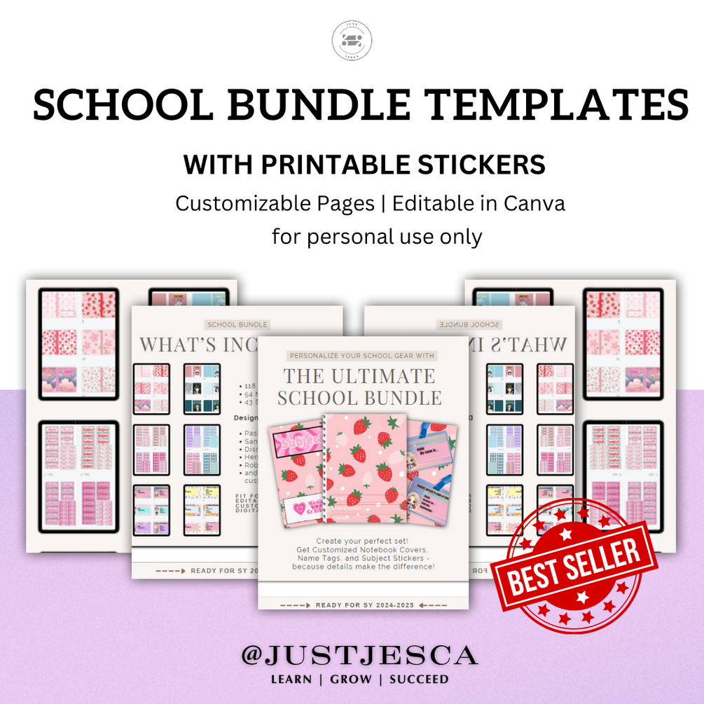 BEST SELLER SALE! School Bundle (Notebook Cover, Name Tags, Bag Tags ...