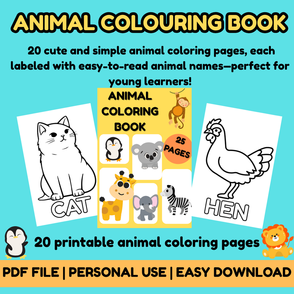 🎨 My Animal Colouring Book – Fun Printable for Kids Under 10! 🐾