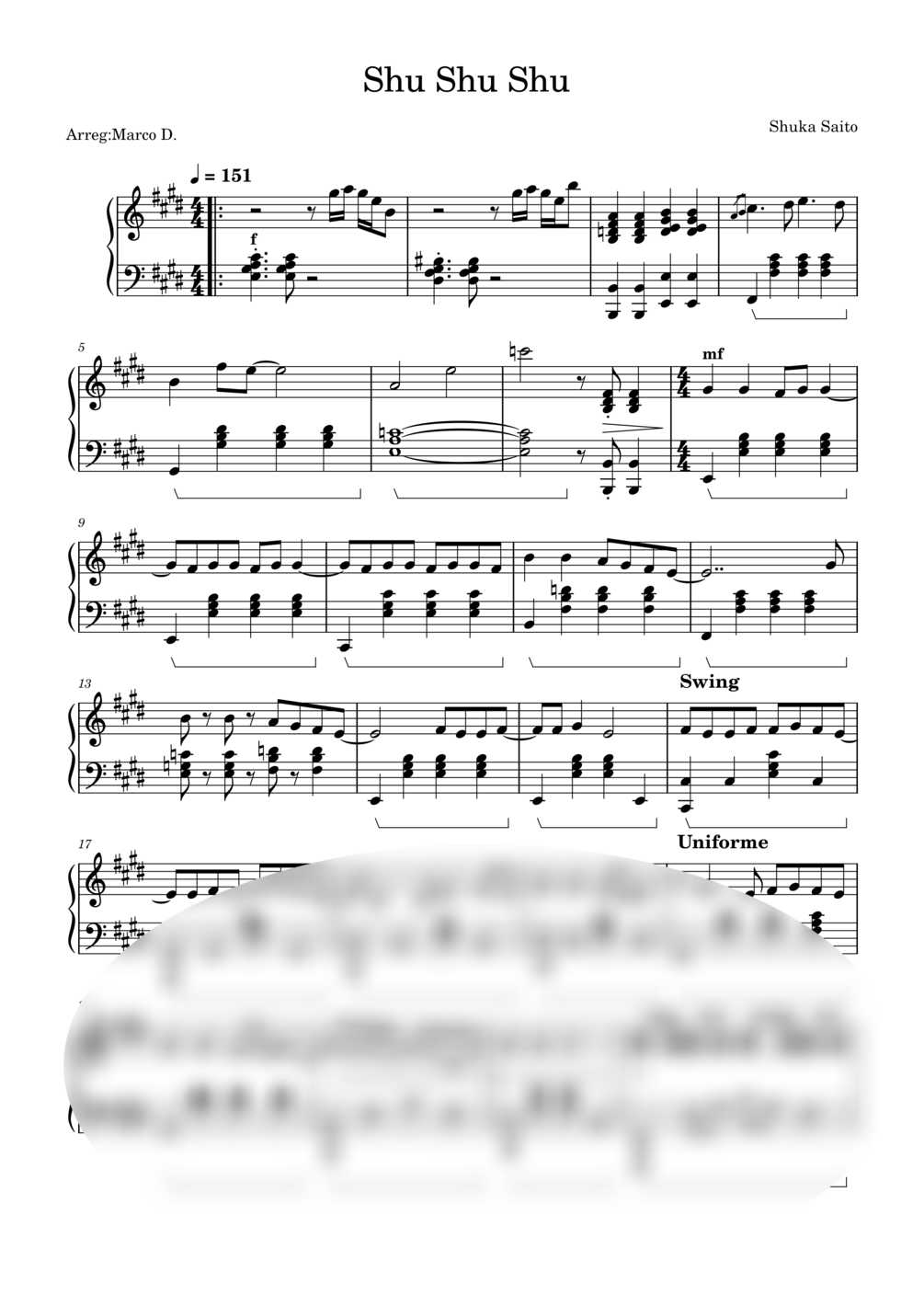 Shu Shu Shu / Shuka Saito SHEET + MIDI