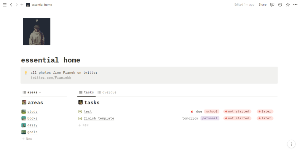 essential home - notion template