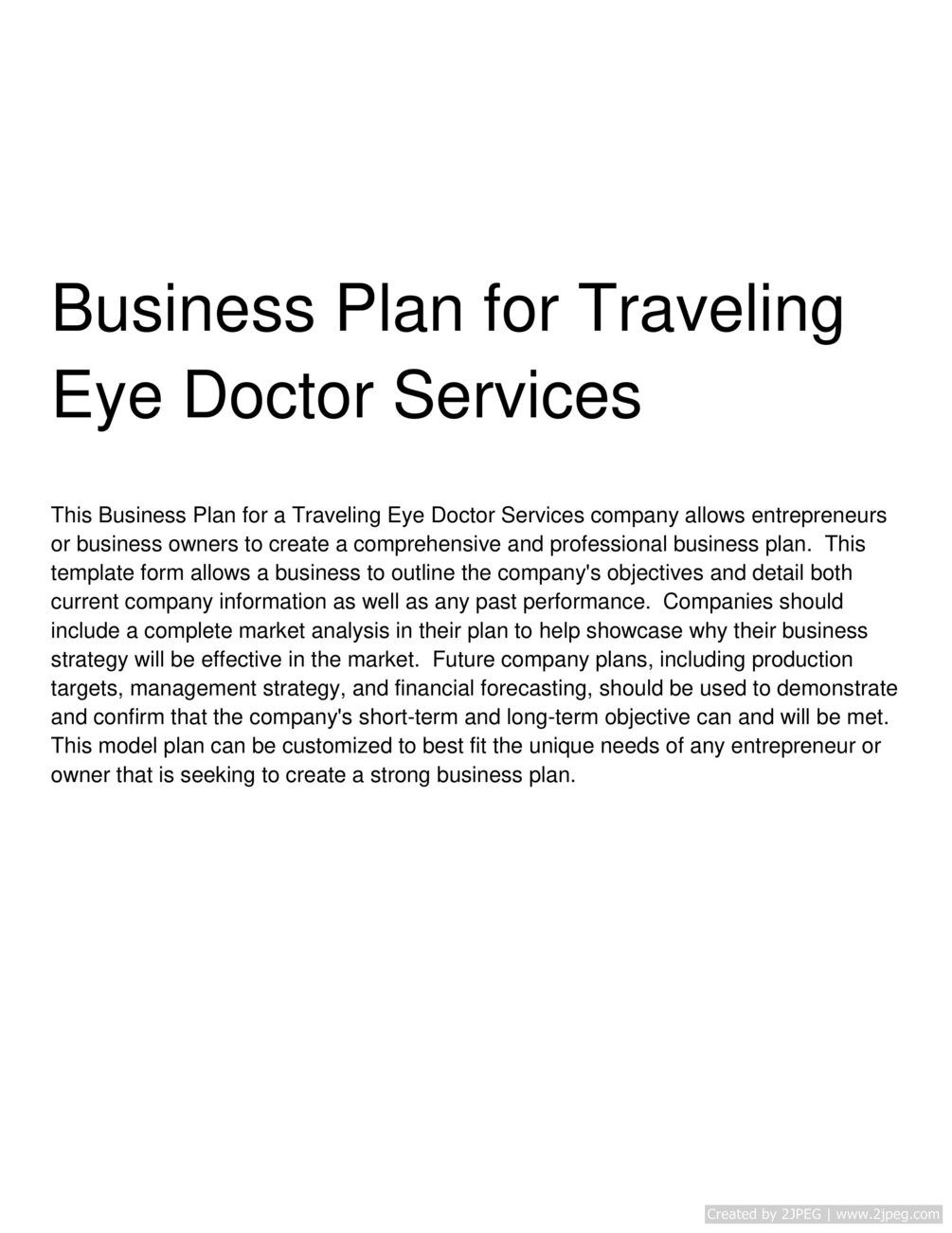 Business Plan for Traveling Eye Doctor Services