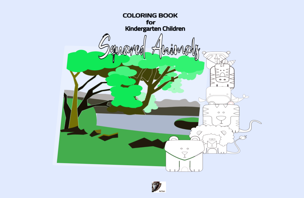 Squared Animals, Coloring Book for Kindergarten Children