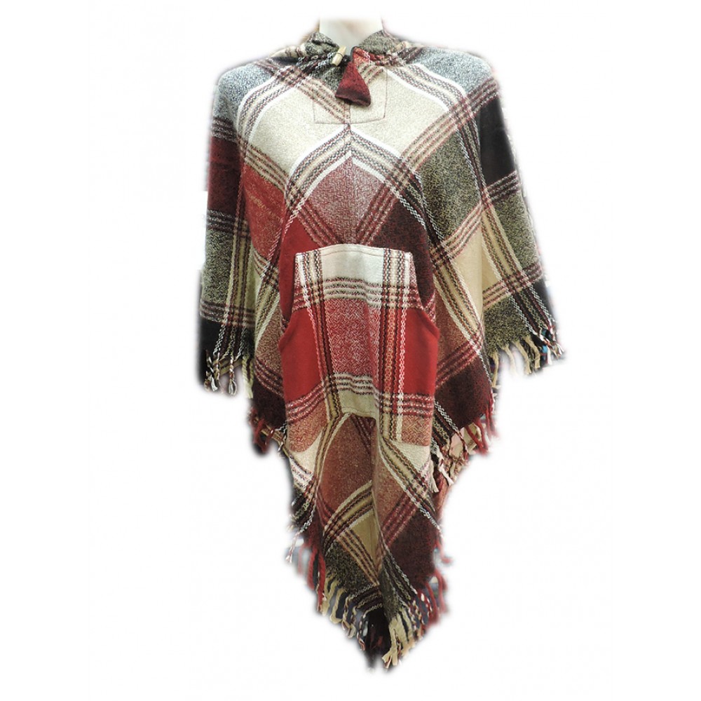 Check Handmade Acrylic Woolen Poncho