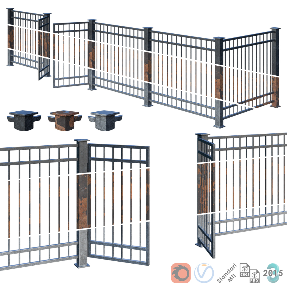 Set of British Classic Fences | PBR textures | Snow-covered