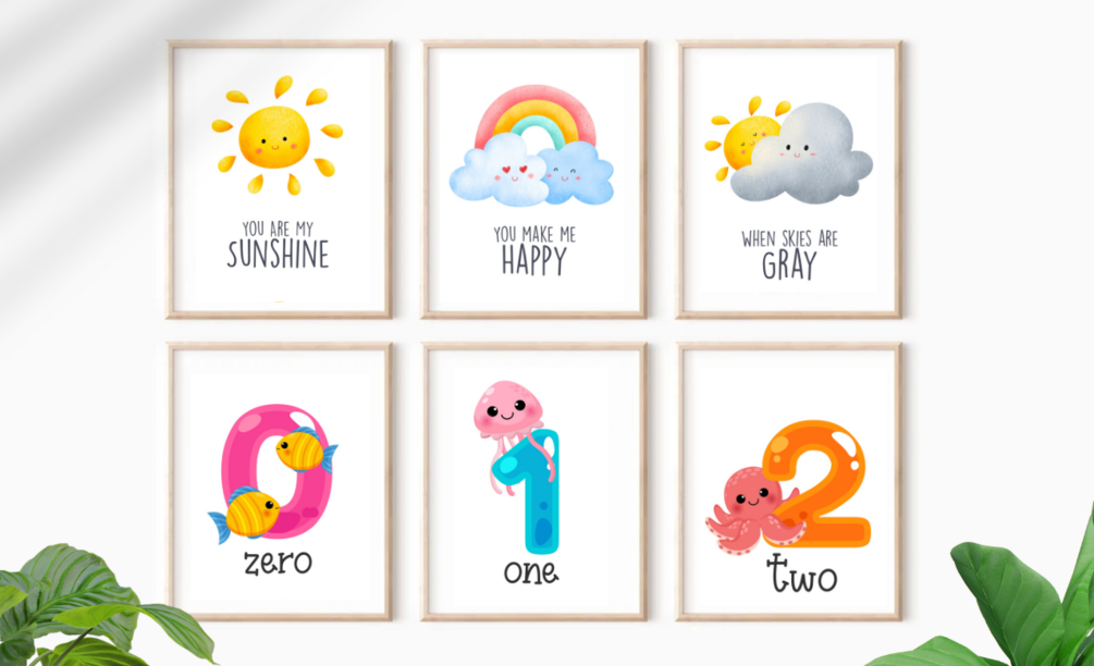 Cute Aesthetic Kids' Wall Posters – 0-10 Numbers & 'You Are My Sunshine'