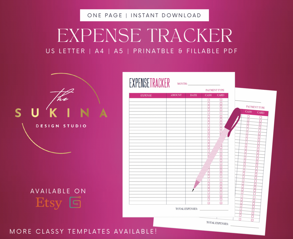 EXPENSE TRACKER printable.Daily Money Productivity Planner, Budgeting ...
