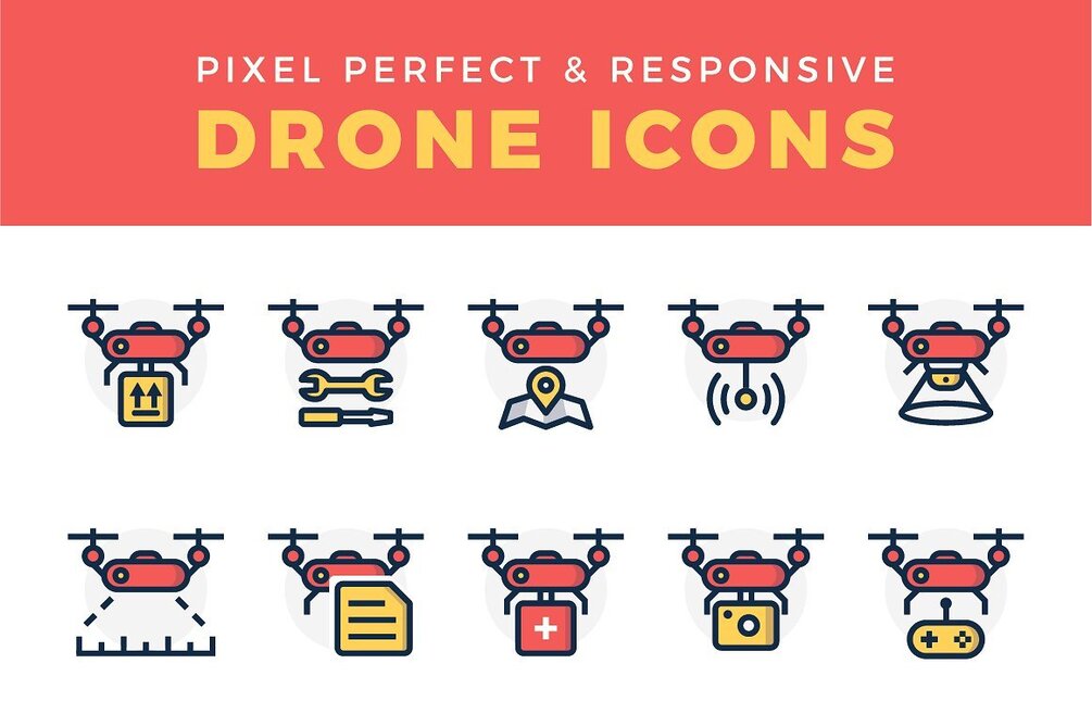 Responsive drones icon set