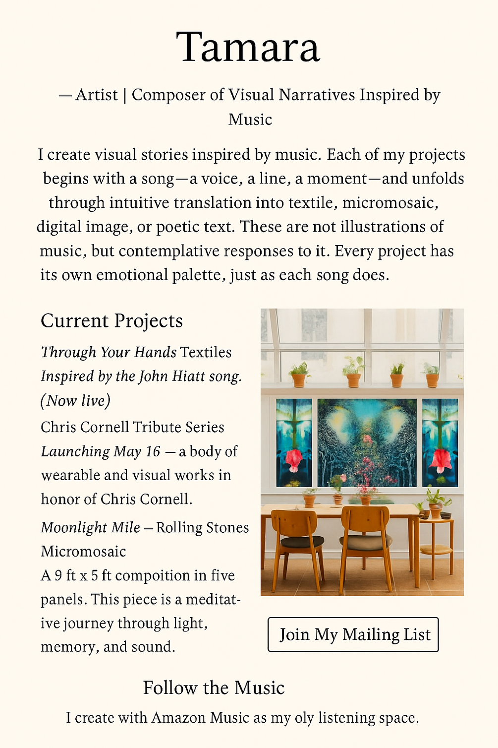 Tamara — Artist Portfolio & Current Projects