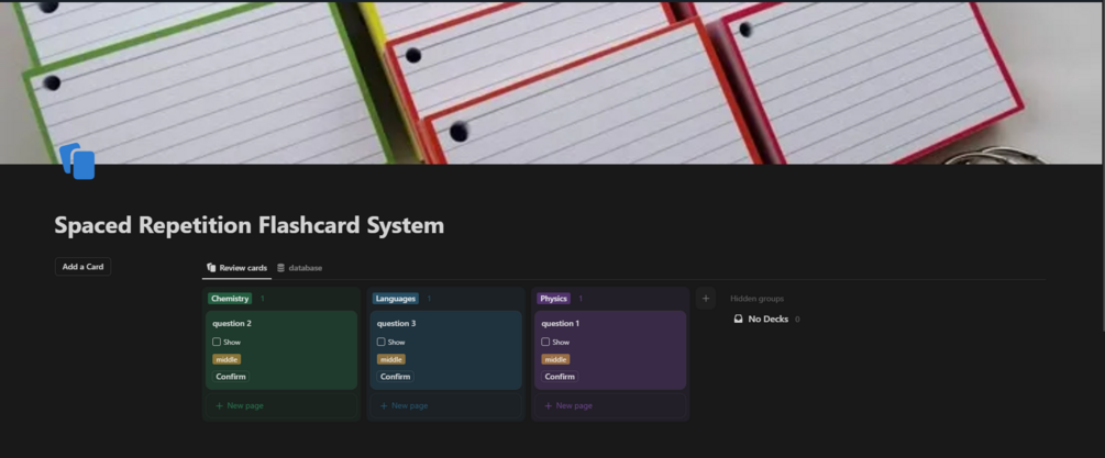 Spaced Repetition Flashcard System | Notion