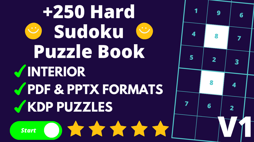 +250 Hard Sudoku Puzzle Book Interior for KDP Book Publishing (PDF & PPTX Formats Vol.1)
